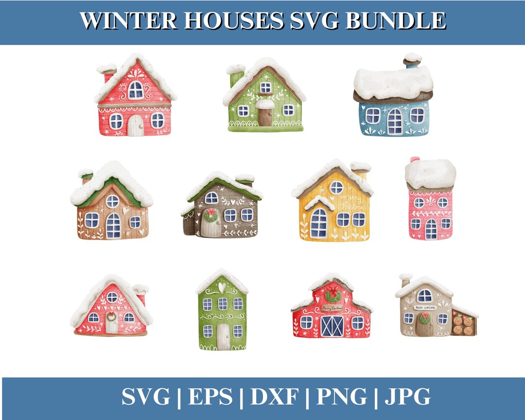 Winter Houses SVG Bundle, Watercolor House Svg, Winter House PNG ...