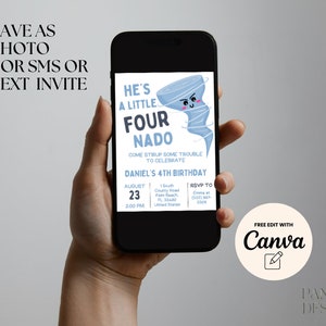 Fournado Birthday Invitation, 4th Birthday Invitation, Tornado Invite ...