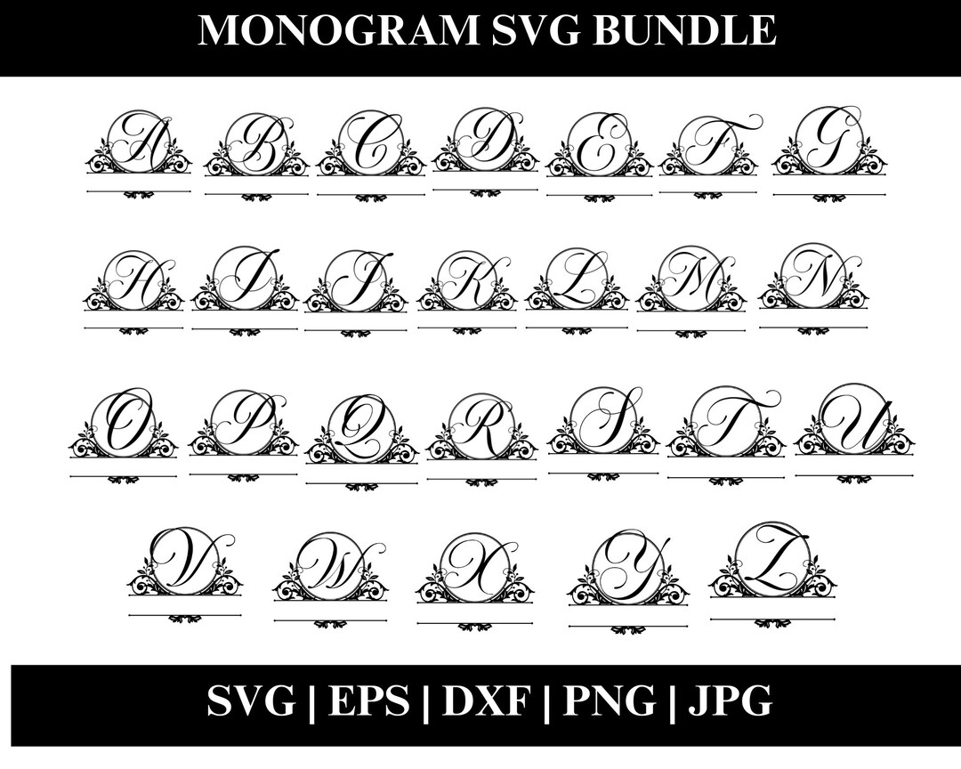 Split Monogram Letters SVG, Cursive Alphabet SVG, Wedding Font PNG ...