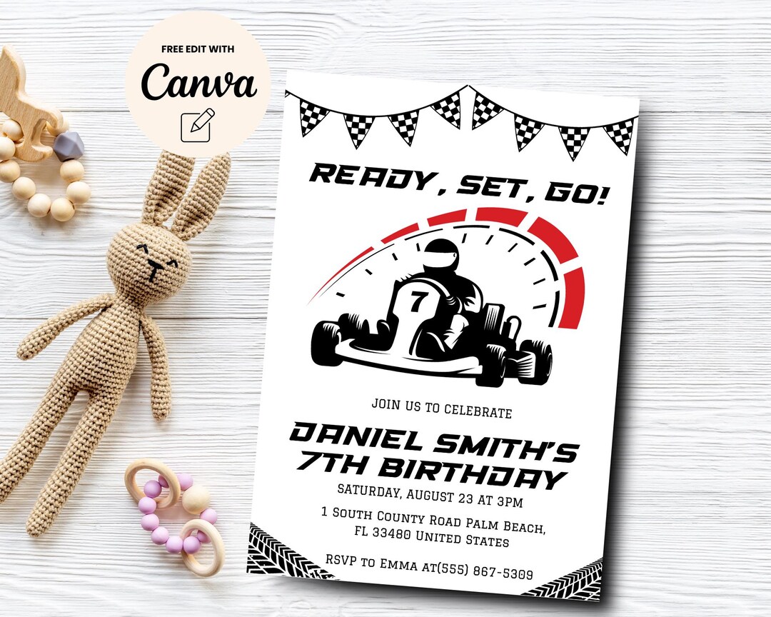Race Car 7th Birthday Invitation, Race Boy 7th Birthday Invite ...