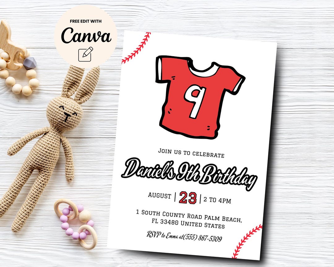 Baseball 9th Birthday Invitation, Editable Baseball 9th Birthday Boy ...