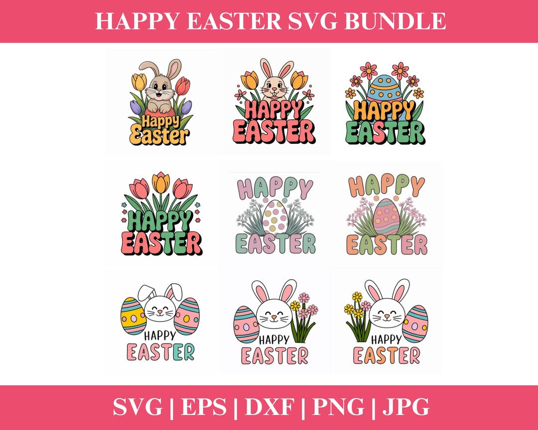 Happy Easter SVG Bundle, Easter SVG Clipart Bundle, Easter Bunny Svg ...