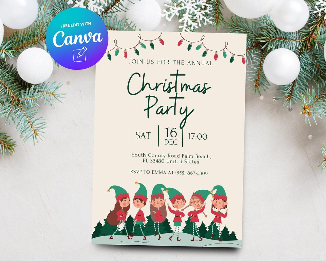 Christmas Party Invitation, Printable Holiday Party Invitation Template ...
