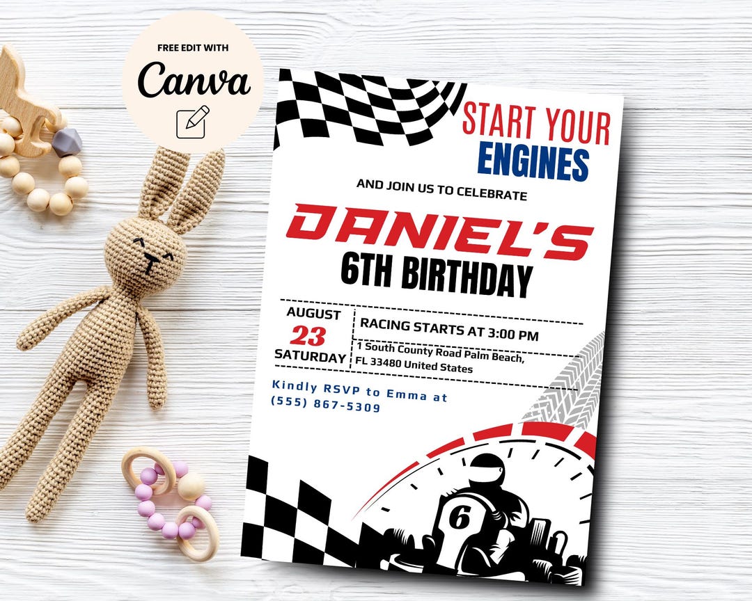 Race Car 6th Birthday Invitation, Boy Speed Car 6th Birthday Invitation ...
