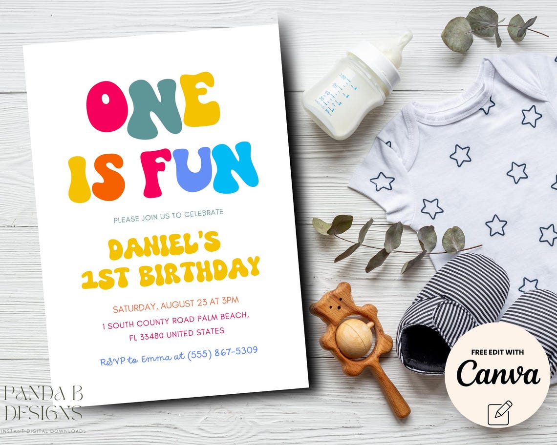 One is Fun 1st Birthday Invitation Template, 1st Birthday Invite ...