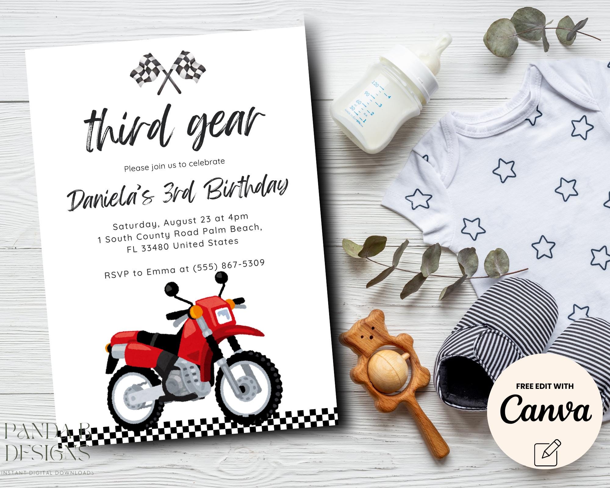 Dirt Bike 3rd Birthday Invitation, Third Gear 3rd Birthday Invite, Boy ...