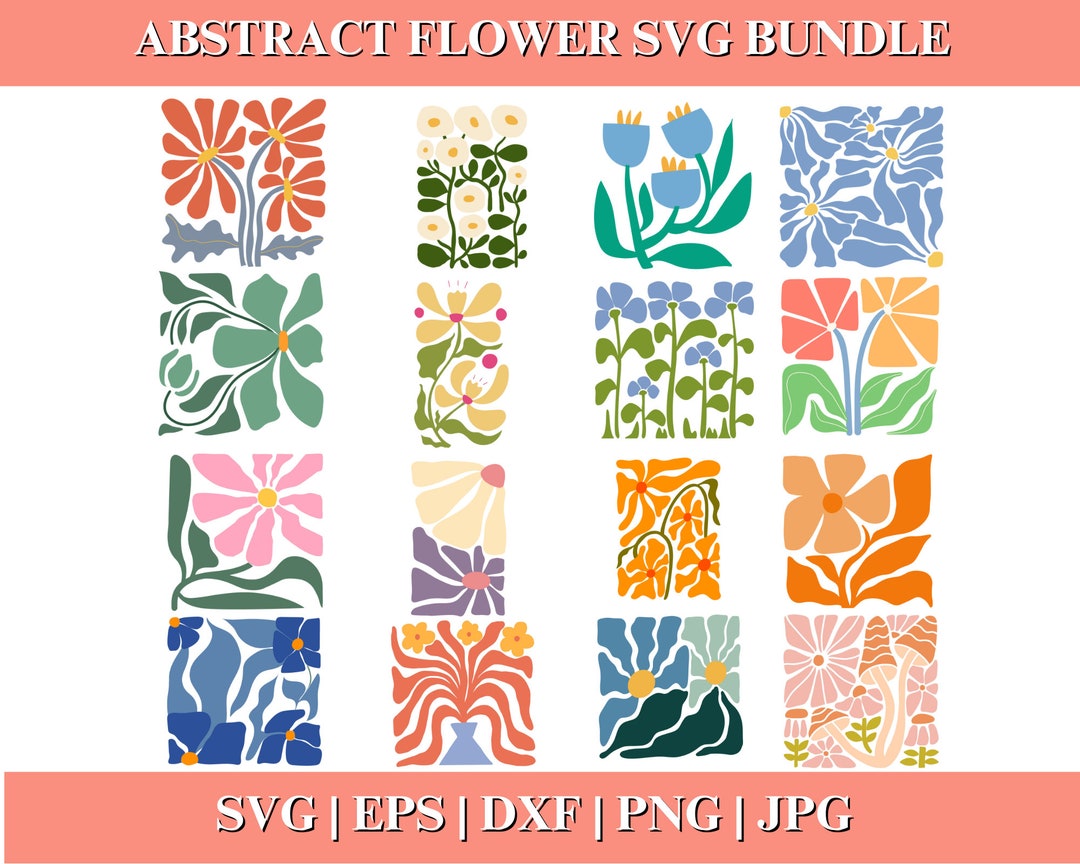 Abstract Flower SVG and PNG Bundle, Danish Retro Boho Floral Designs - Etsy