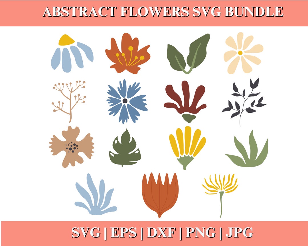 Abstract Flower SVG and PNG Bundle, Floral Border PNG, Danish Retro ...