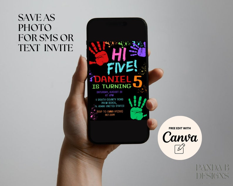 Hi-five 5th Birthday Invitation, Modern Party Invite, High Five ...