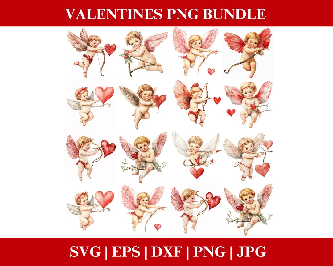 Cupid Valentines Day PNG Bundle, Valentines PNG SVG Clipart, Watercolor ...