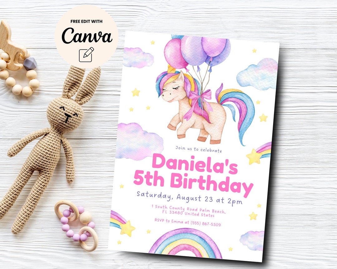 Unicorn 5th Birthday Invitation, Magical Unicorn Printable Invitation ...