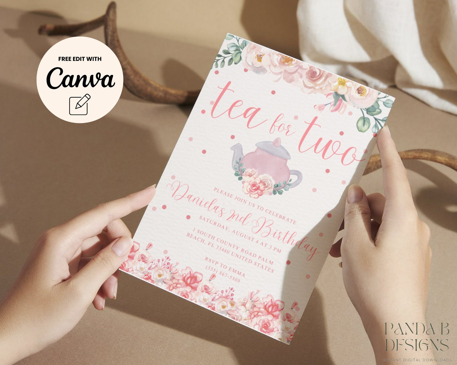 Tea for Two Invitation, 2nd Birthday Invitation, Girl Second Birthday ...