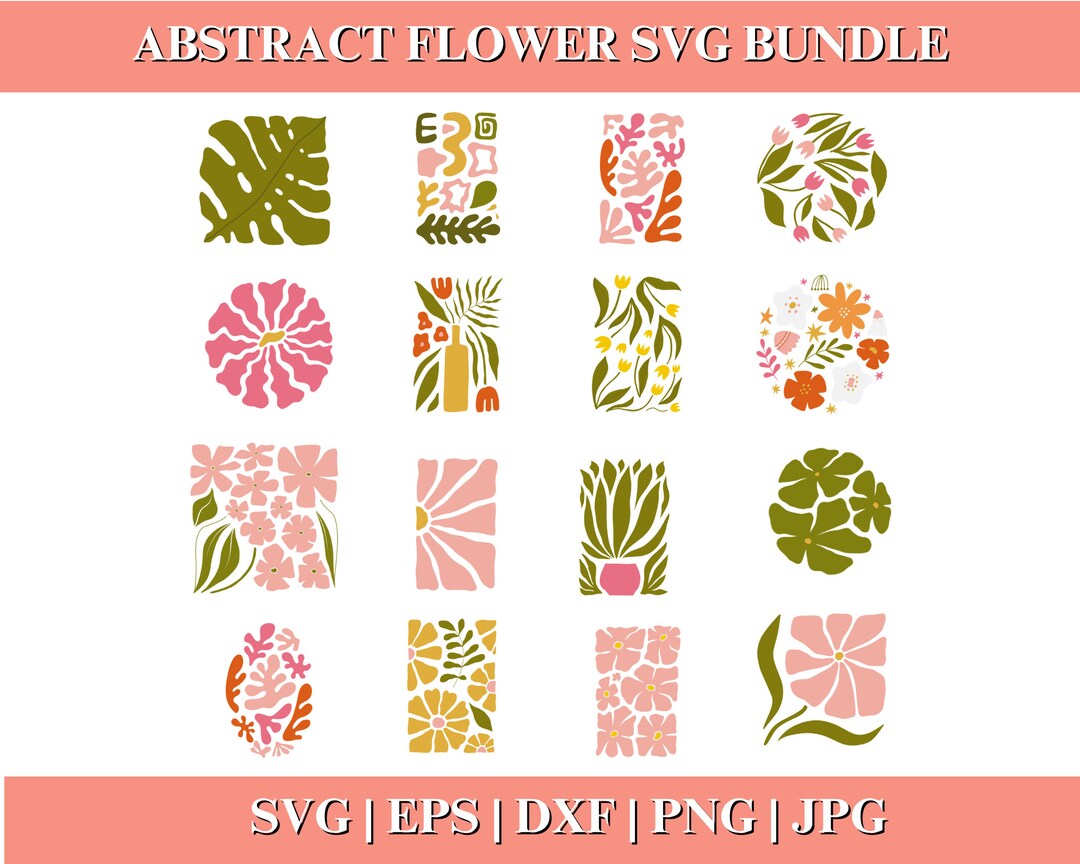 Abstract Flower SVG and PNG Bundle, Danish Retro Boho Floral Designs - Etsy