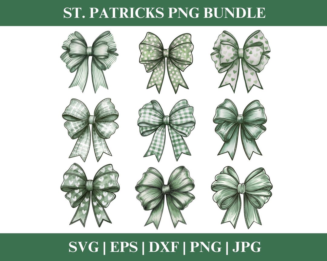 St. Patrick's Day Green Bow PNG Clipart Bundle, St. Patrick's Day PNG ...