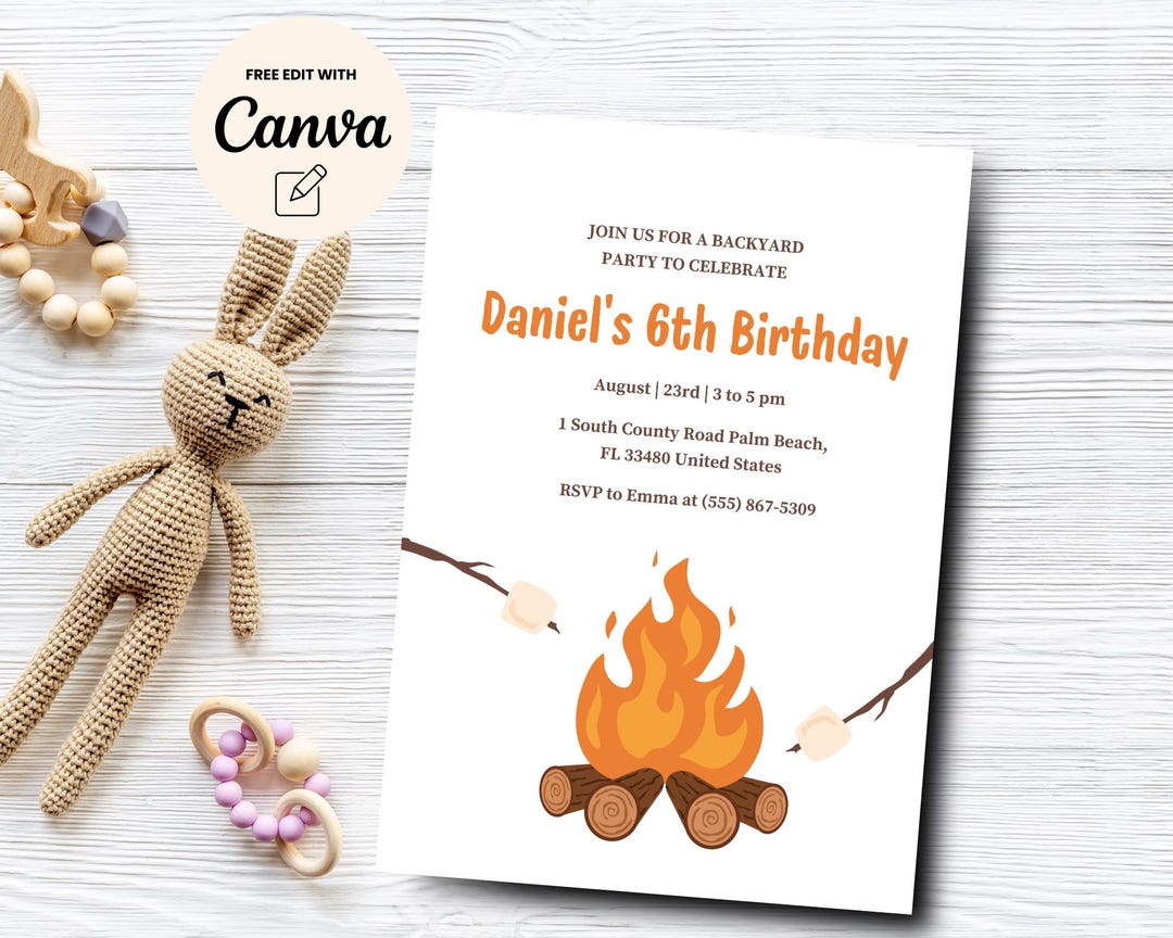 Campfire 6th Birthday Invitation, Backyard Bonfire Party Invitations ...