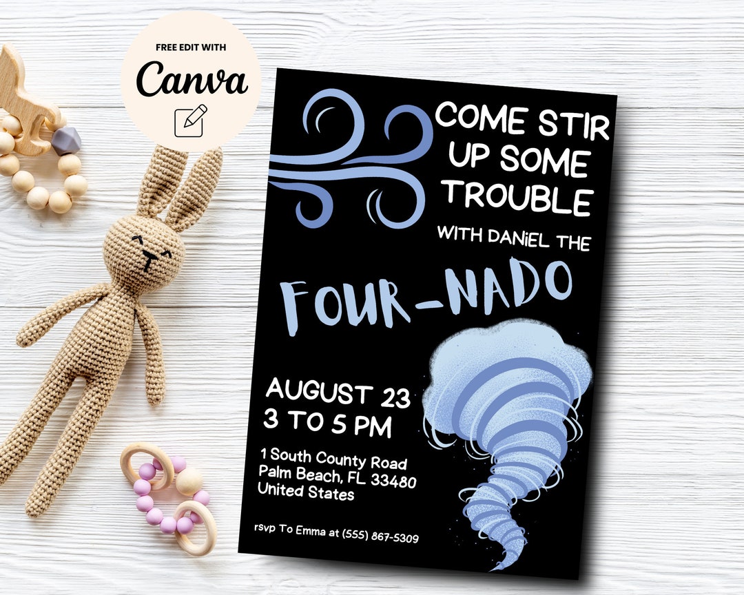 Fournado Birthday Invitation, 4th Birthday Invitation, Tornado Invite ...