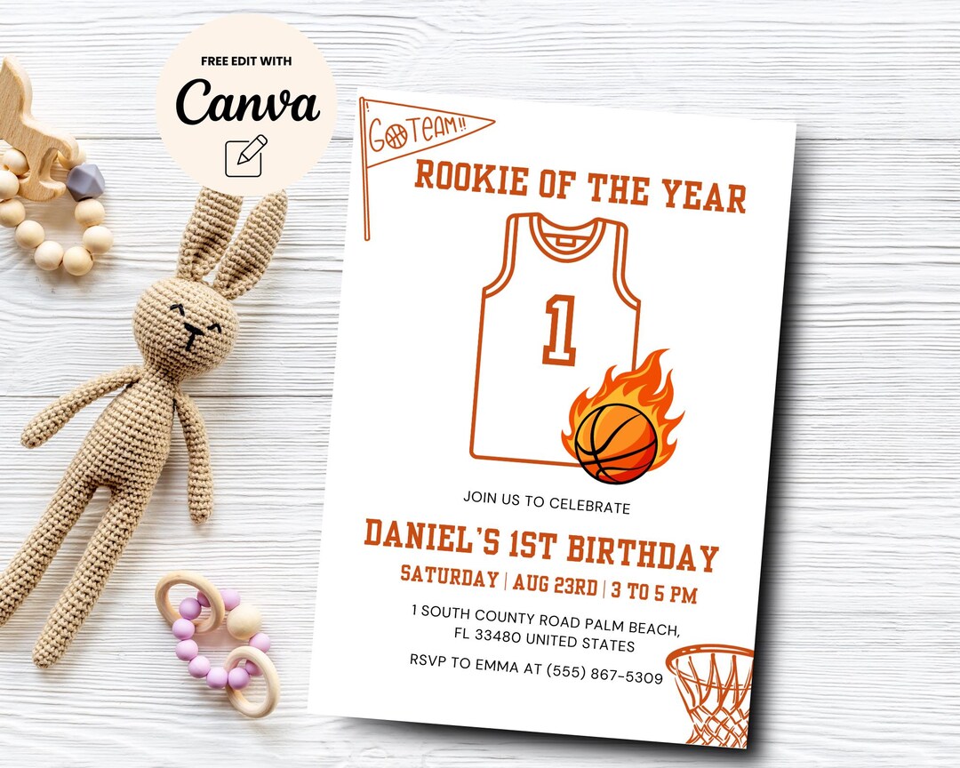Basketball 1st Birthday Invitation, Rookie Year 1st Birthday Invite ...