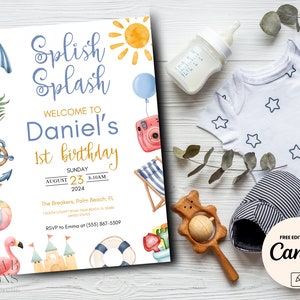 Splish Splash Beach Bash Birthday Invitation, Summer Party Invite ...