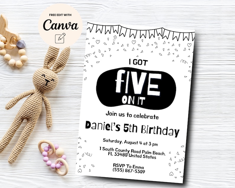 5th Birthday Invitation, I Got 5 on It, Fifth Birthday Party, Kids Hip ...