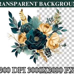 Teal Green Flower Clipart SVG Bundle for Cricut, Watercolor Digital ...