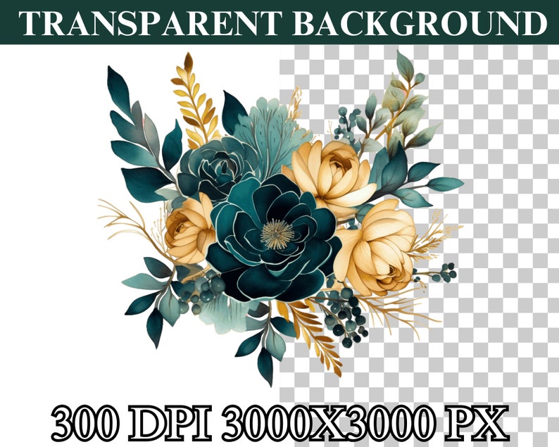 Teal Green Flower Clipart SVG Bundle for Cricut, Watercolor Digital ...