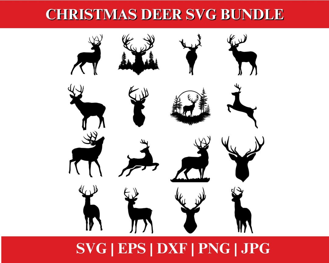Christmas Deer SVG Bundle, Reindeer Clipart PNG, Santa Deer, Reindeer ...