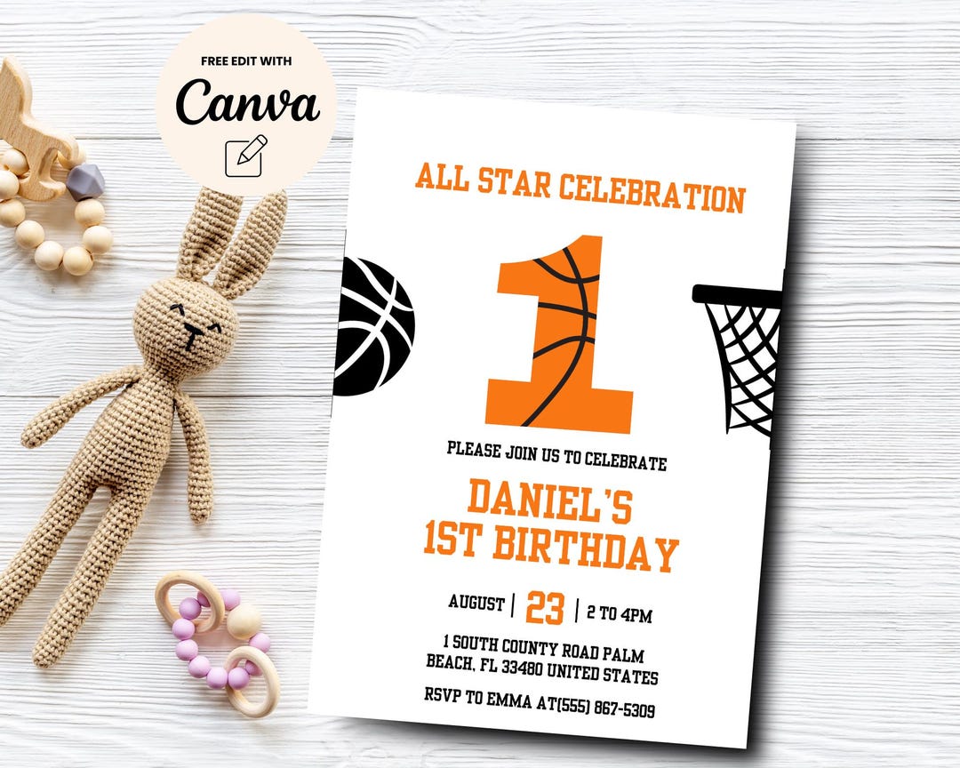Basketball 1st Birthday Invitation, Sports Theme 1st Birthday Invite ...