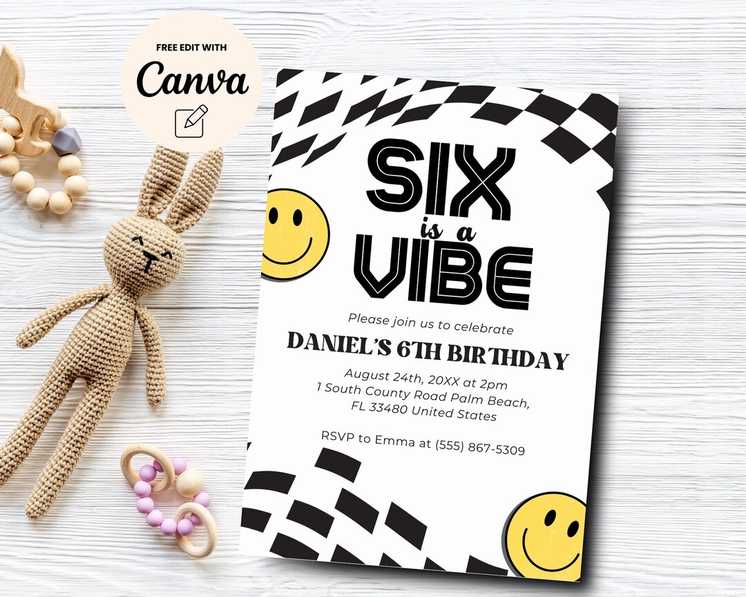 Six is a Vibe 6th Birthday Invitation Cool Boy Sixth Birthday, Rad ...
