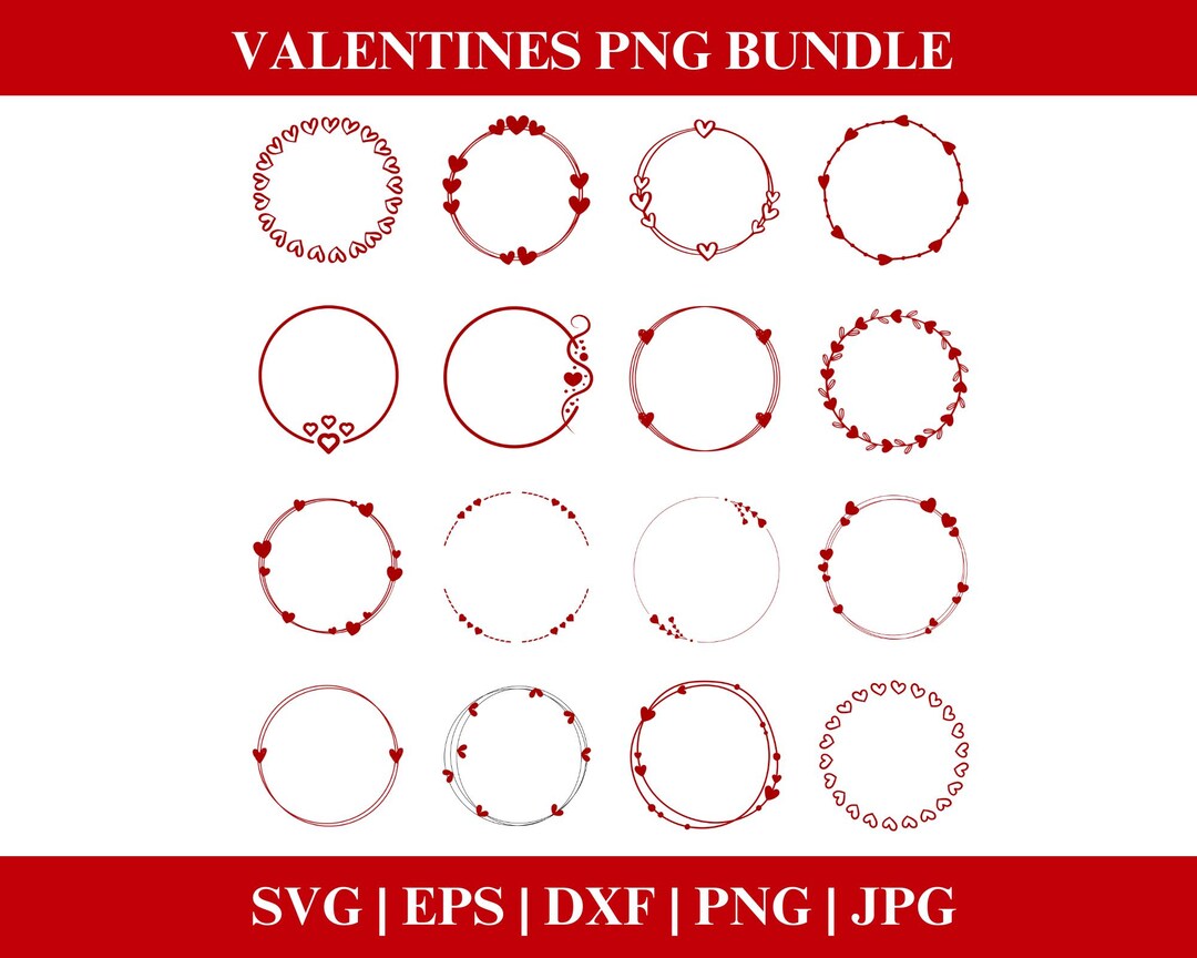 Valentines Day Border Frame PNG Clipart Bundle, Valentines Day Circle ...