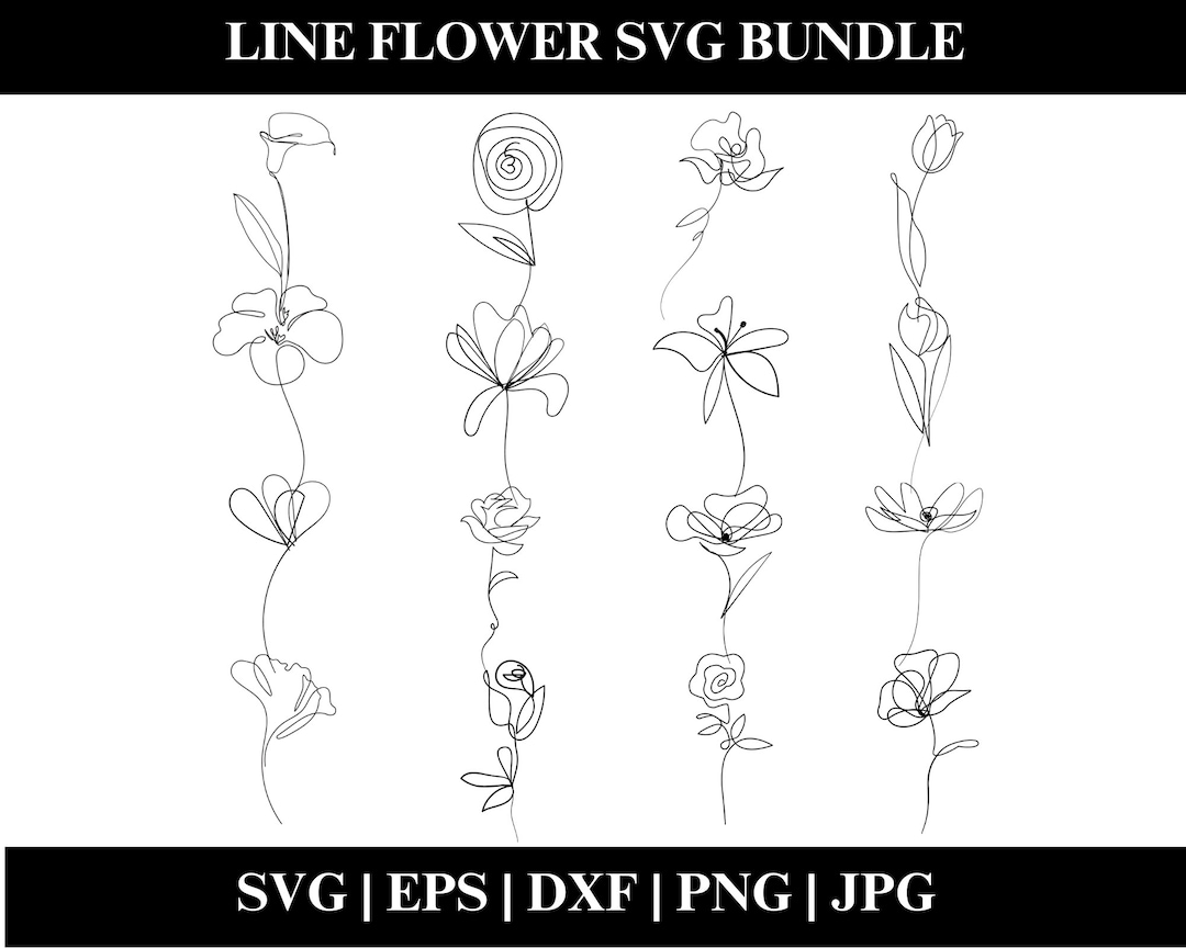 Flower Line SVG Bundle, Botanical Line Art SVG, Clipart, Hand Drawn ...