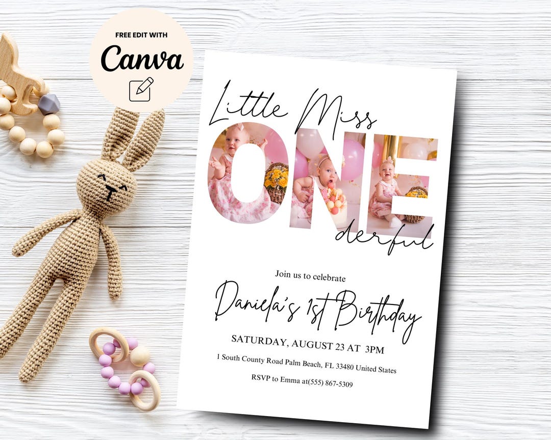 Editable First Birthday Photo Invitation, 1st Birthday Invite, Little ...