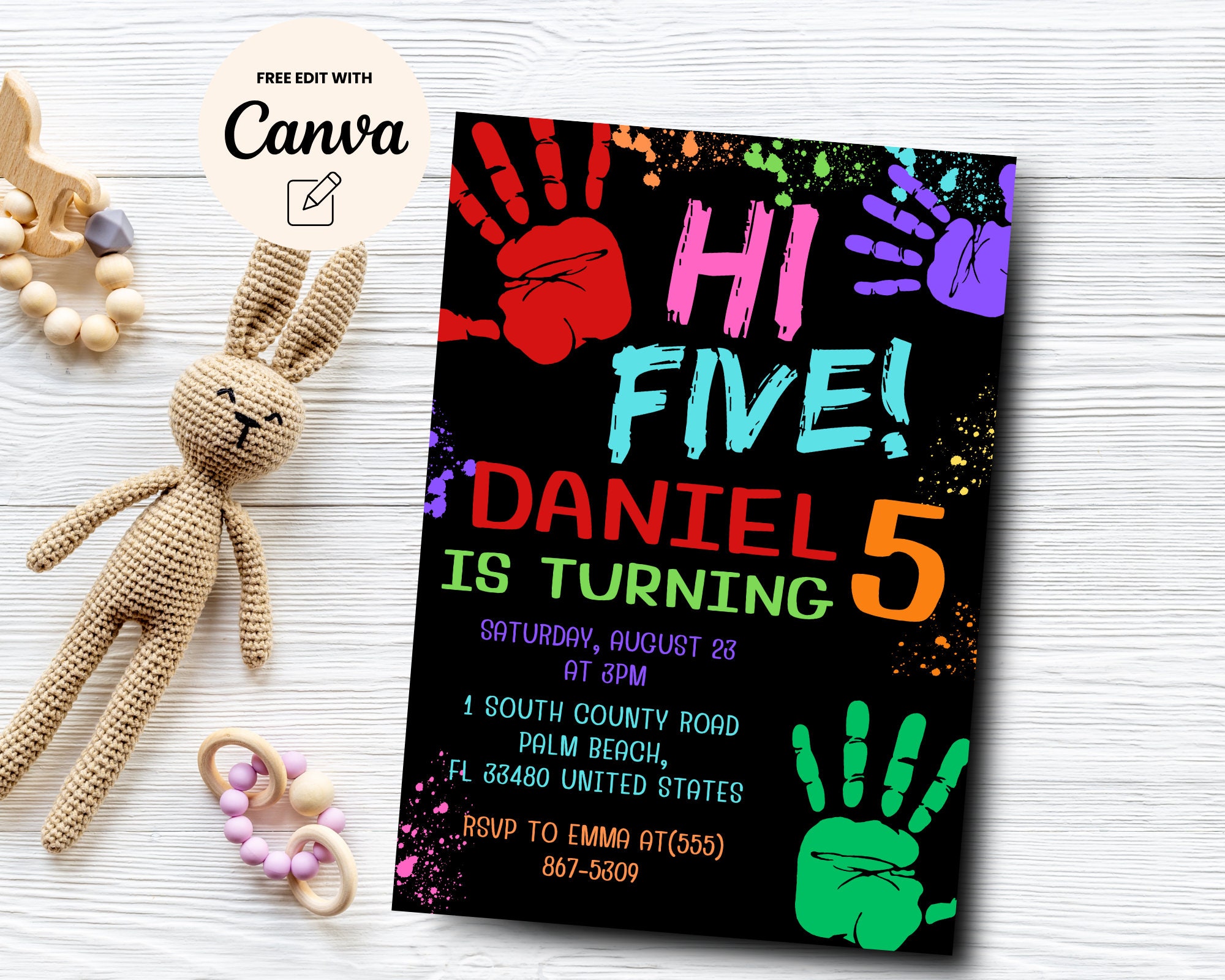 Hi-five 5th Birthday Invitation, Modern Party Invite, High Five ...