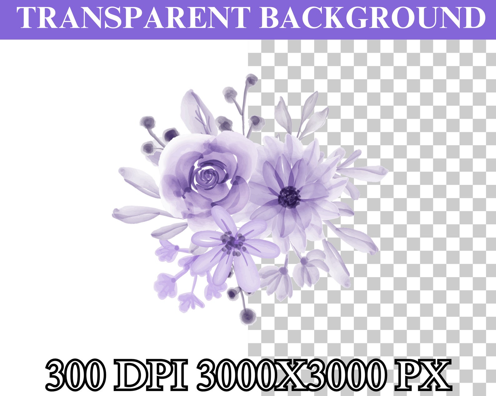 Purple Floral Clipart, Lilac and Lavender Watercolor Flowers, Wedding ...