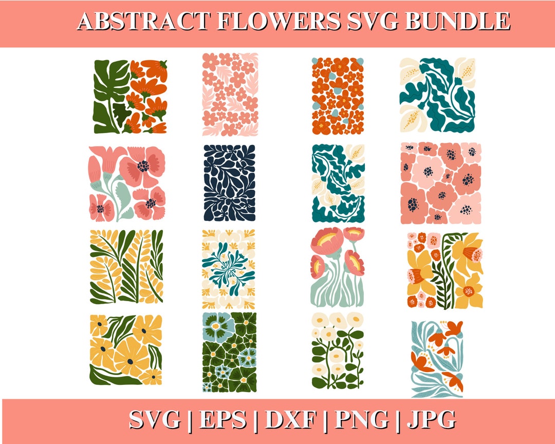 Abstract Flower SVG and PNG Bundle, Floral Border PNG, Danish Retro ...