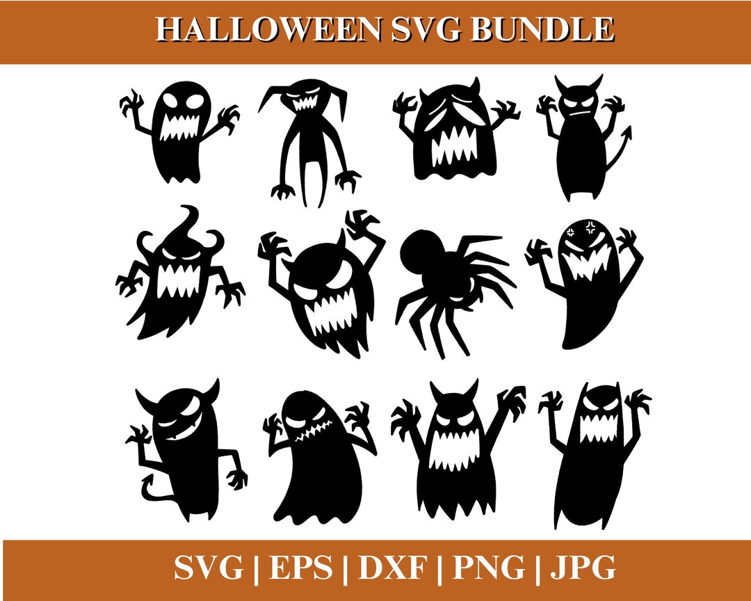 HALLOWEEN MONSTERS SVG, Shadow Monsters Svg, Halloween Silhouette Svg ...