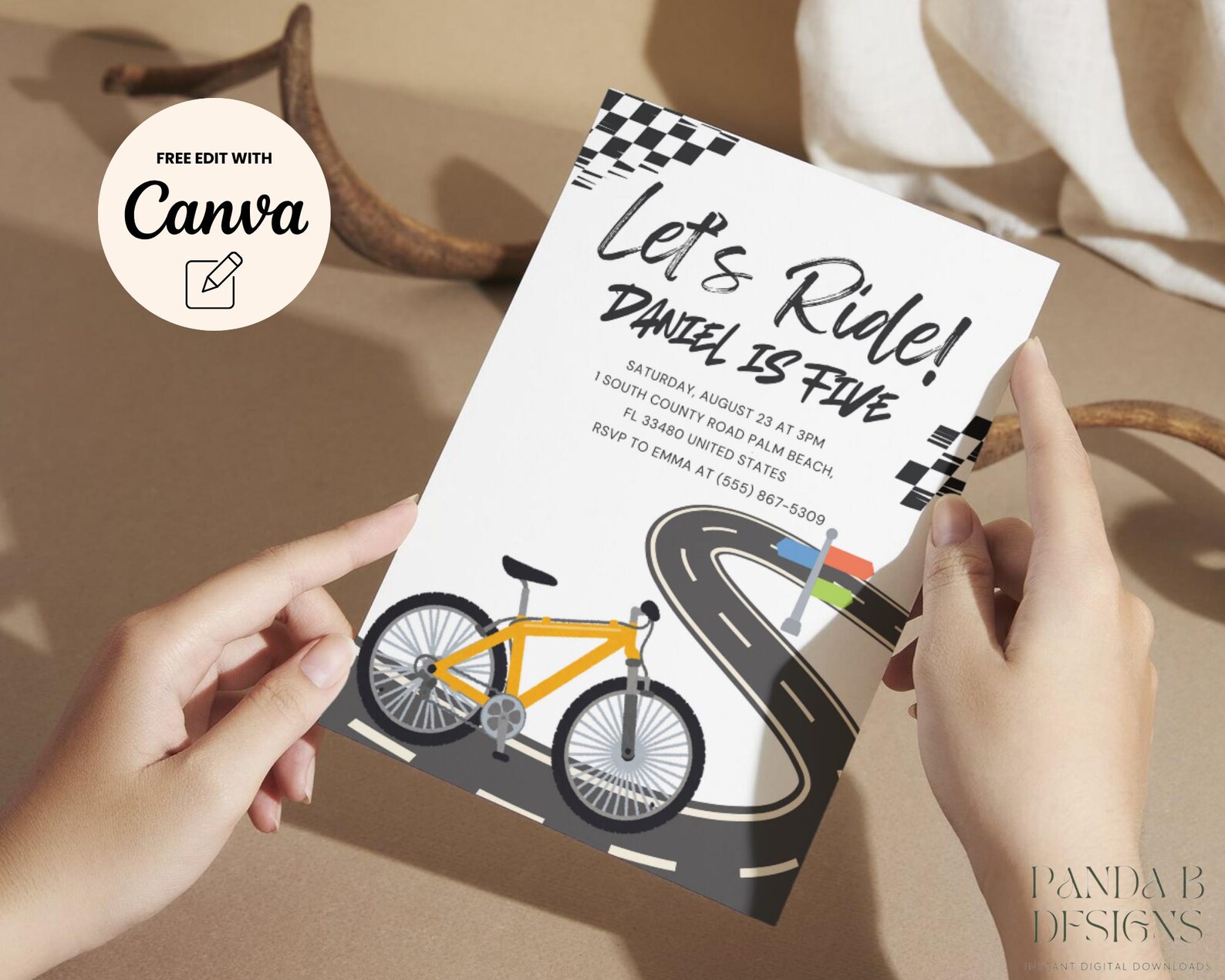 Bicycle Birthday Invitation Template, Editable Bike Let's Ride Birthday ...