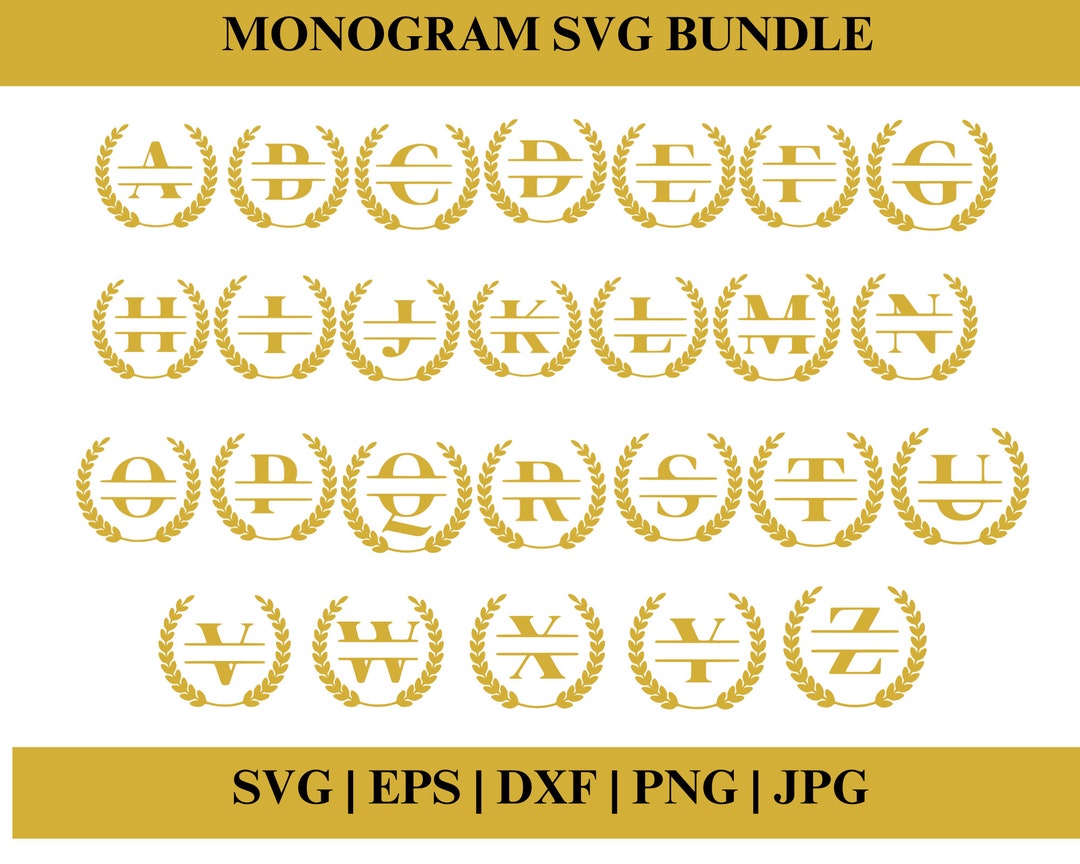 Gold Split Monogram Letters SVG, Monogram Alphabet SVG, Wedding Font ...