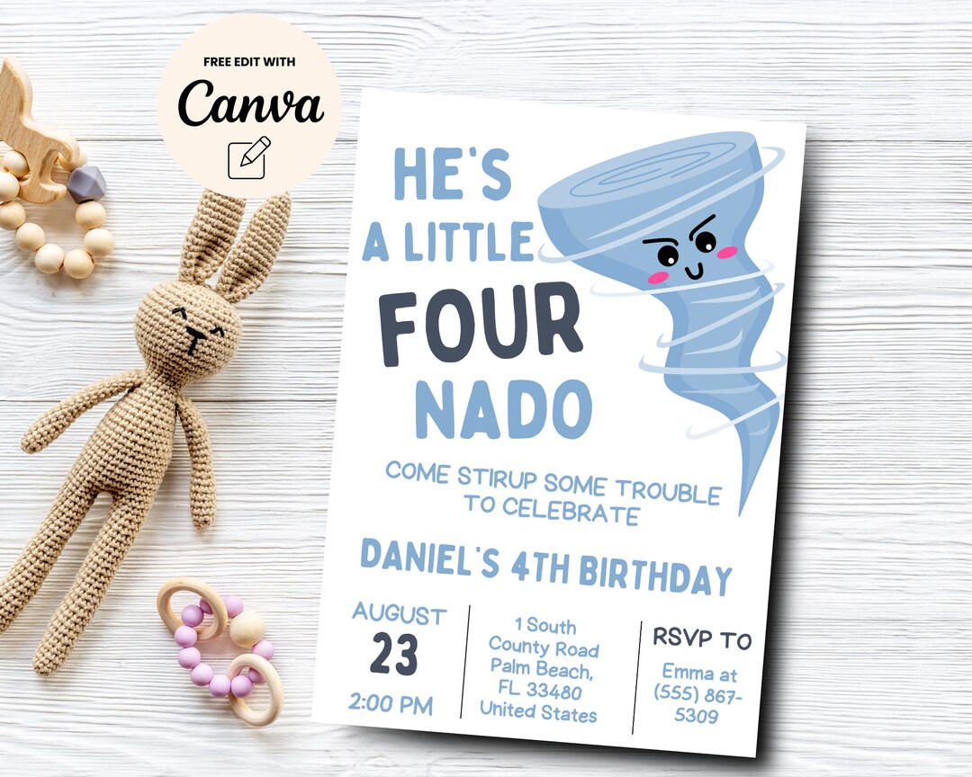 Fournado Birthday Invitation, 4th Birthday Invitation, Tornado Invite ...