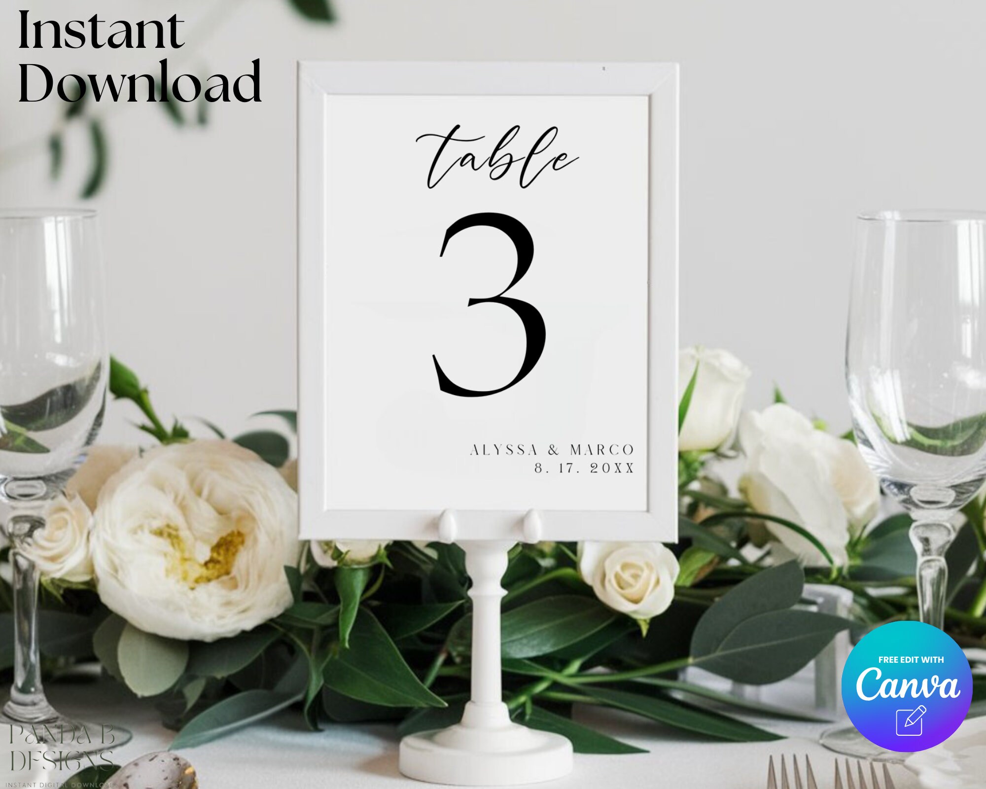 Editable Wedding Table Numbers Template, Luxury Minimalist Printable ...