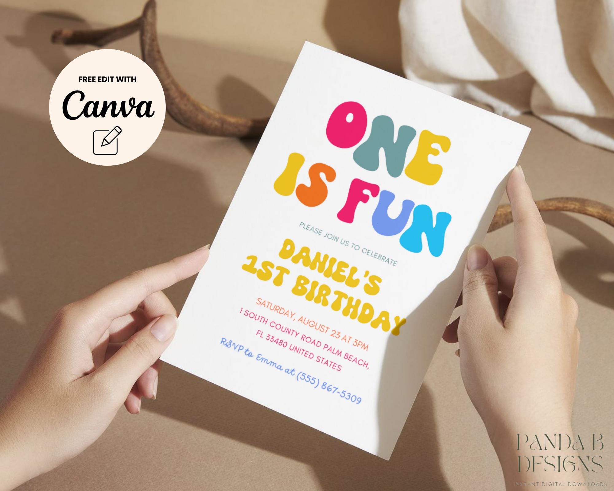One is Fun 1st Birthday Invitation Template, 1st Birthday Invite ...
