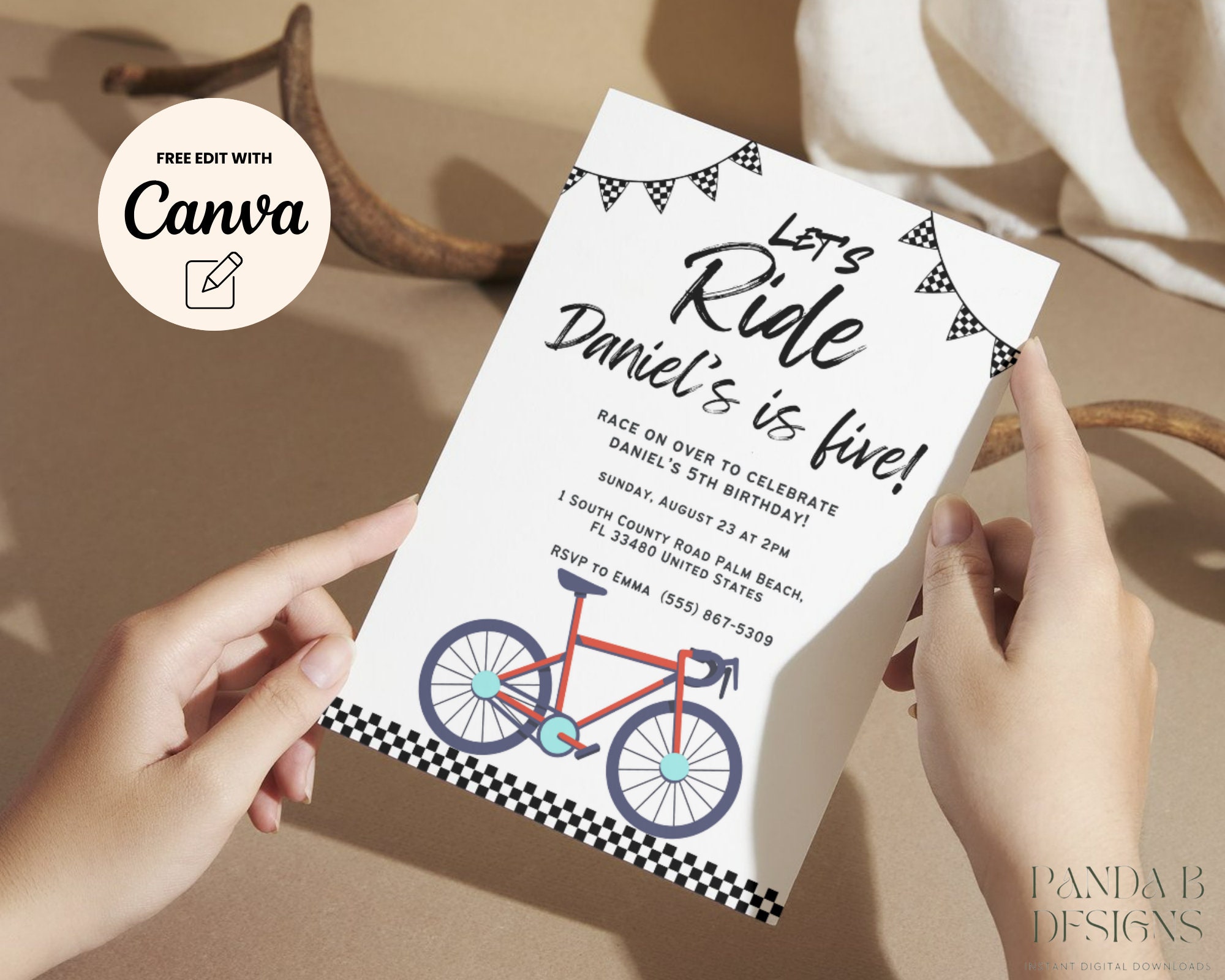 Bicycle Birthday Invitation Template, Editable Bike Let's Ride Birthday ...
