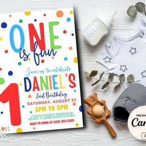 One is Fun 1st Birthday Invitation, Confetti 1st Birthday Invite ...