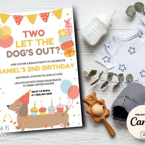 Dog 2nd Birthday Invitation, Two Let the Dogs Out Invite, Second ...