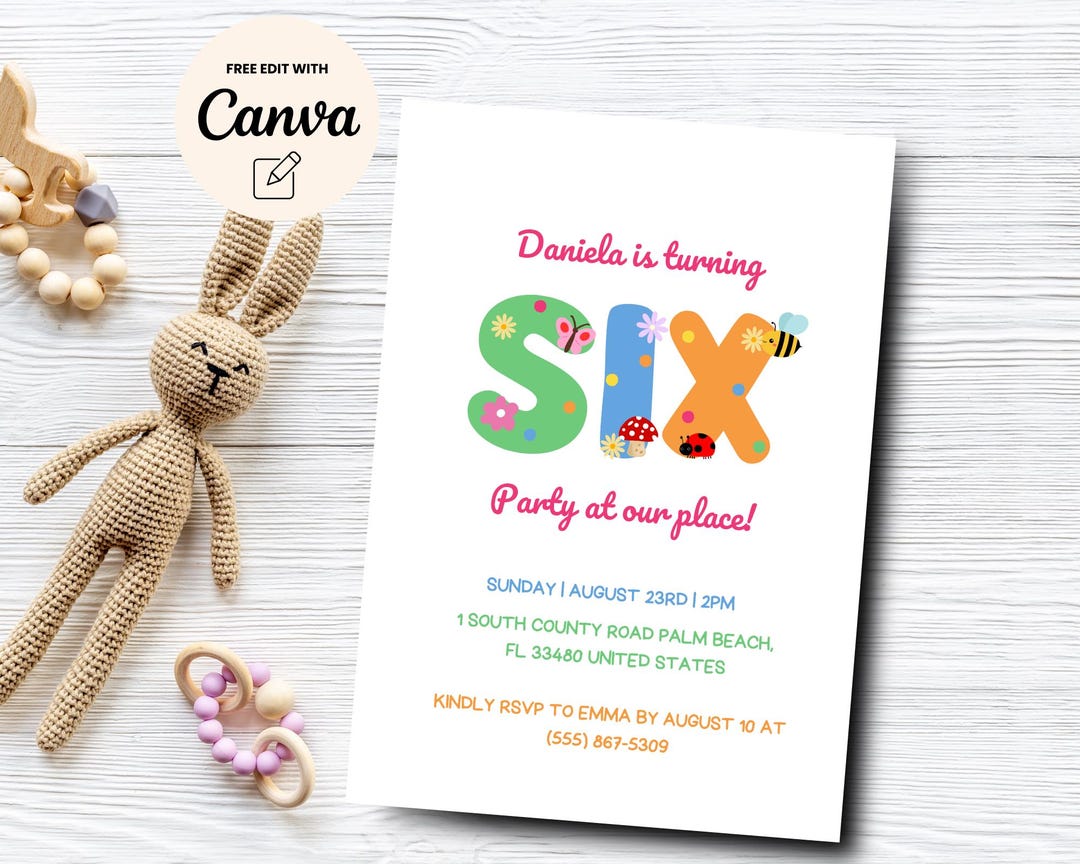 Modern 6th Birthday Invitation, Cute Bugs 6th Birthday Party Invite ...