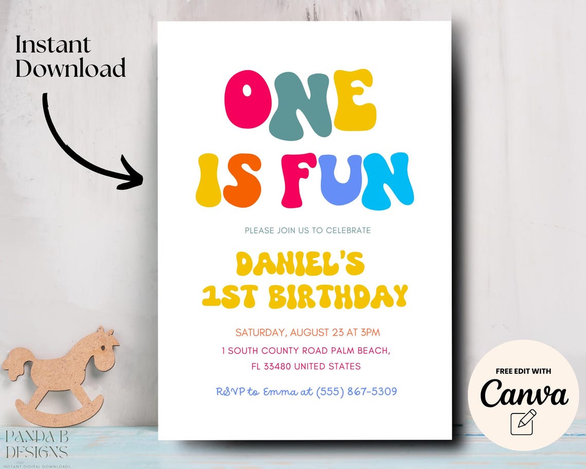 One is Fun 1st Birthday Invitation Template, 1st Birthday Invite ...