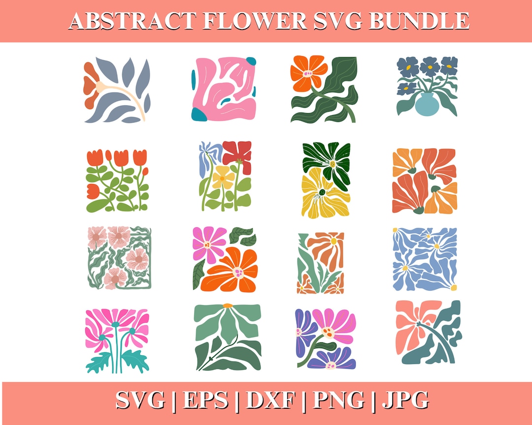 Abstract Flower SVG and PNG Bundle, Danish Retro Boho Floral Designs - Etsy