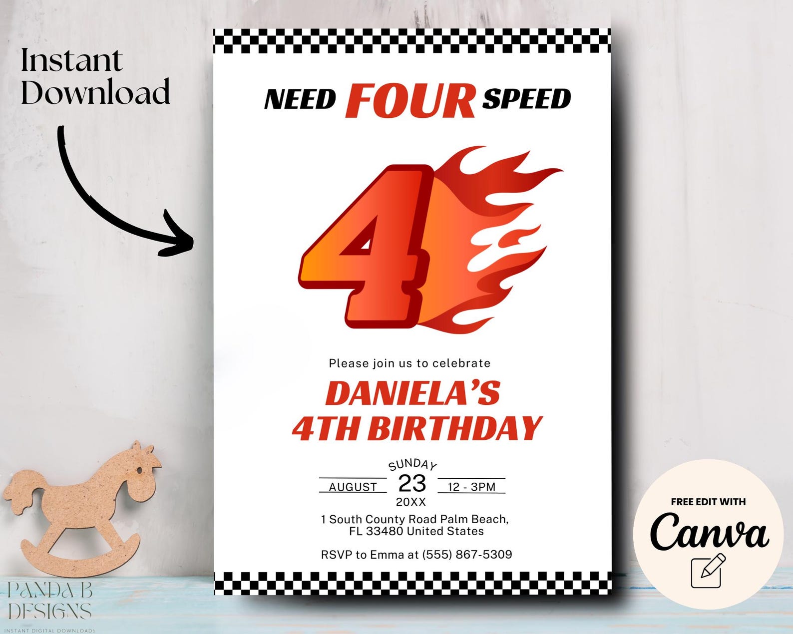 Need Four Speed Invitation, Editable Race Car 4th Birthday Invite ...