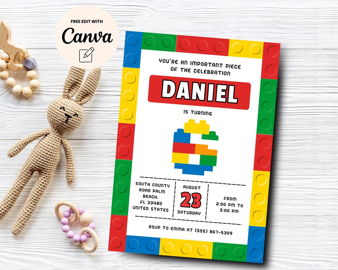 Building Blocks 6th Birthday Invitation, Building Bricks Kids Birthday ...