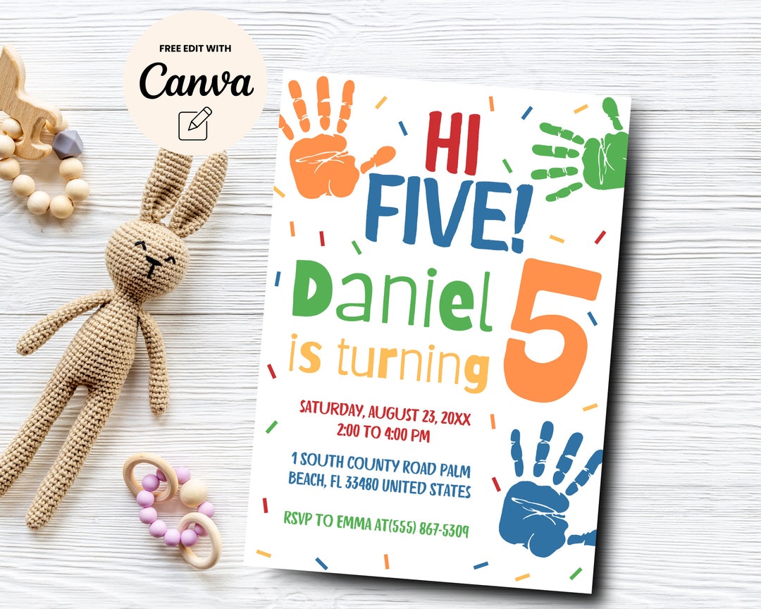 Hi-five 5th Birthday Invitation, Modern Party Invite, High Five ...
