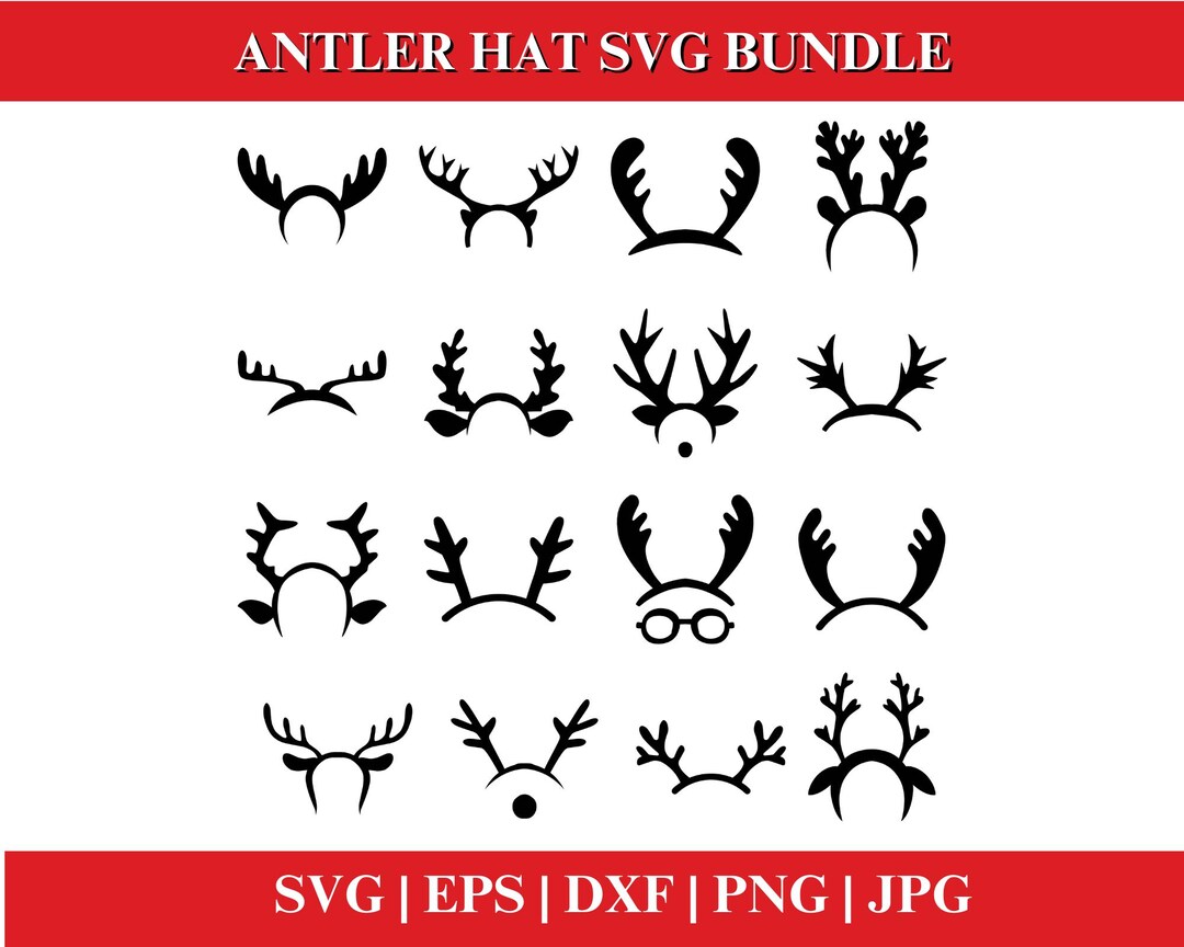 Reindeer Antler SVG Bundle, Antler Hat PNG, Santa SVG, Reindeer Clipart ...